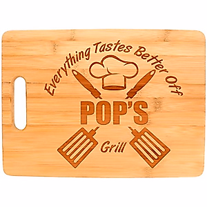 Laser Engraved Cutting Board Everything Tastes Better Off Pop's Grill Gifts for Pops Grilling Gifts for Chefs Pop Birthday Gifts Big Rectangle Bamboo Cutting Board