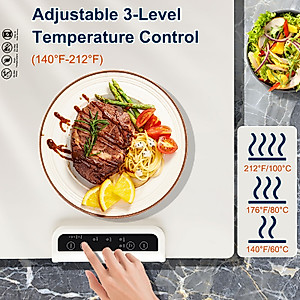 Warming Mat for Food, Full Surface Heating Electric Warming Tray for food, 3-Temperature Settings Portable Food Warming Mat, Auto Shut-Off Rollable Warming Trays for Buffets Party, Gatherings White