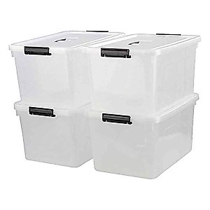Nicesh 17.5 L Plastic Large Storage Box, Clear Latch Bin with Handle and Lid, Set of 4
