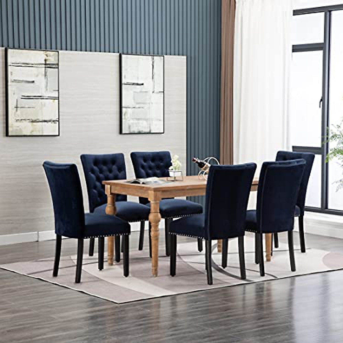 Per-Home Parsons Upholstered Accent Dining Chair, Set of 2, Wood (Blue)