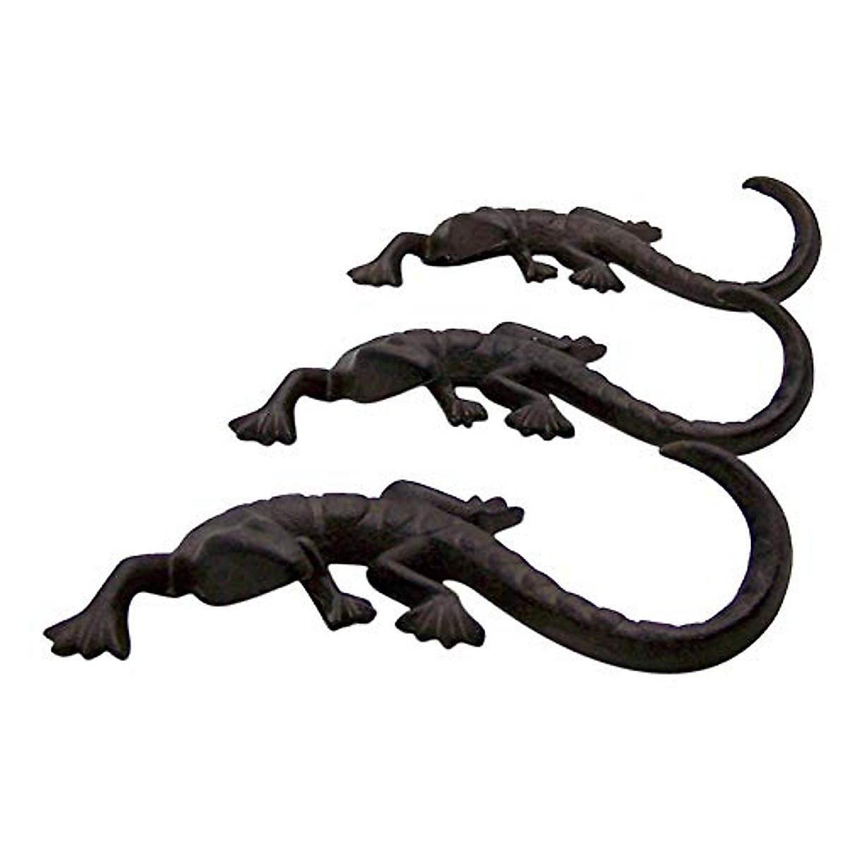 Cast Iron Lizard Wall Hooks, Rustic Home Décor for Hanging Towels, Coats, Hats, Set of 3, 7 1/2 Inches
