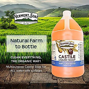 Vermont Castile Soap Unscented, Gentle Liquid Soap for Sensitive Skin & Natural Body Wash, Organic Hair Shampoo for Oily Hair, Aloe Castile Soap for Men & Women - Gallon