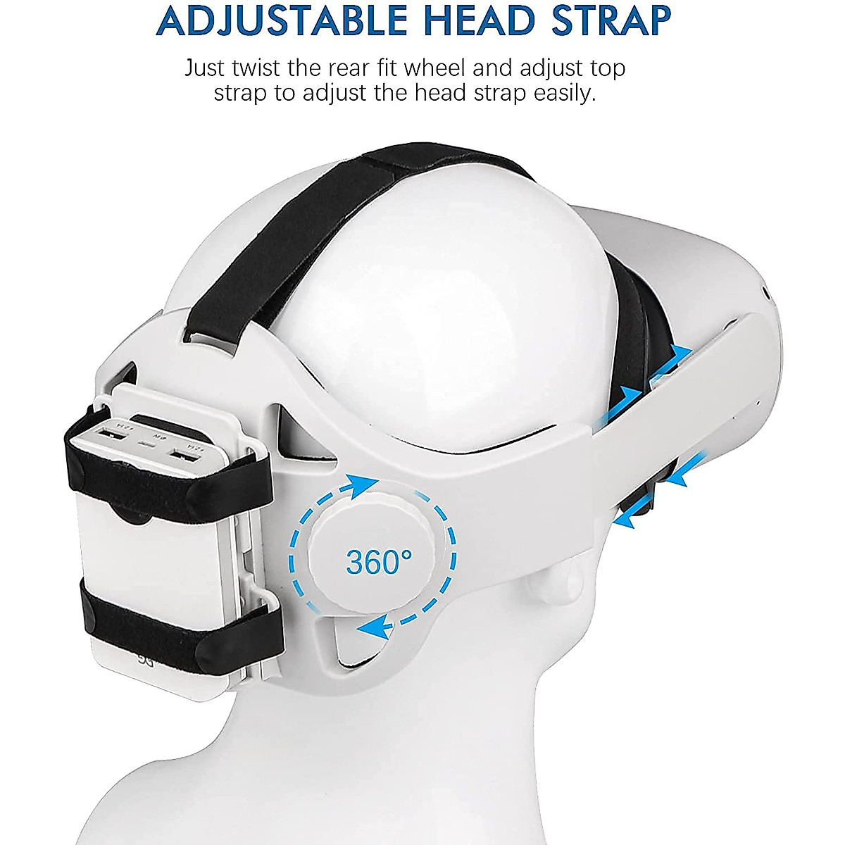 Elite Head Strap for Oculus Quest 2, YIZEIJOB VR Quest 2 Accessories Replacement Strap with Battery Holder Bracket, Adjustable Lightweight Reduce Face Pressure