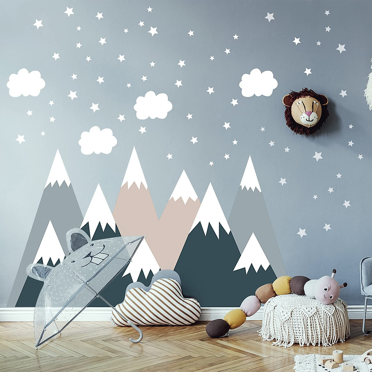 Mountain Wall Decal Mountain Wall Decor Stickers Adhesive Mountain Wall Stickers Nursery Star and Cloud Wall Art Decals Baby Nursery Wall Murals for Boys or Girls Bedroom Nursery Living Room Decor