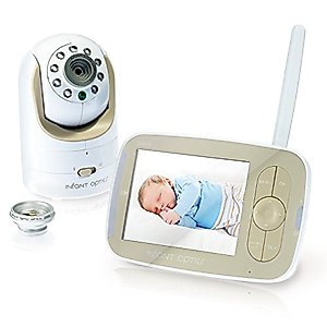 Infant Optics DXR-8 Video Baby Monitor, Non-WiFi Hack-Proof FHSS Connection, Interchangeable Lenses, Pan Tilt Zoom, LED Sound Bar, Night Vision, and Two-way Talk
