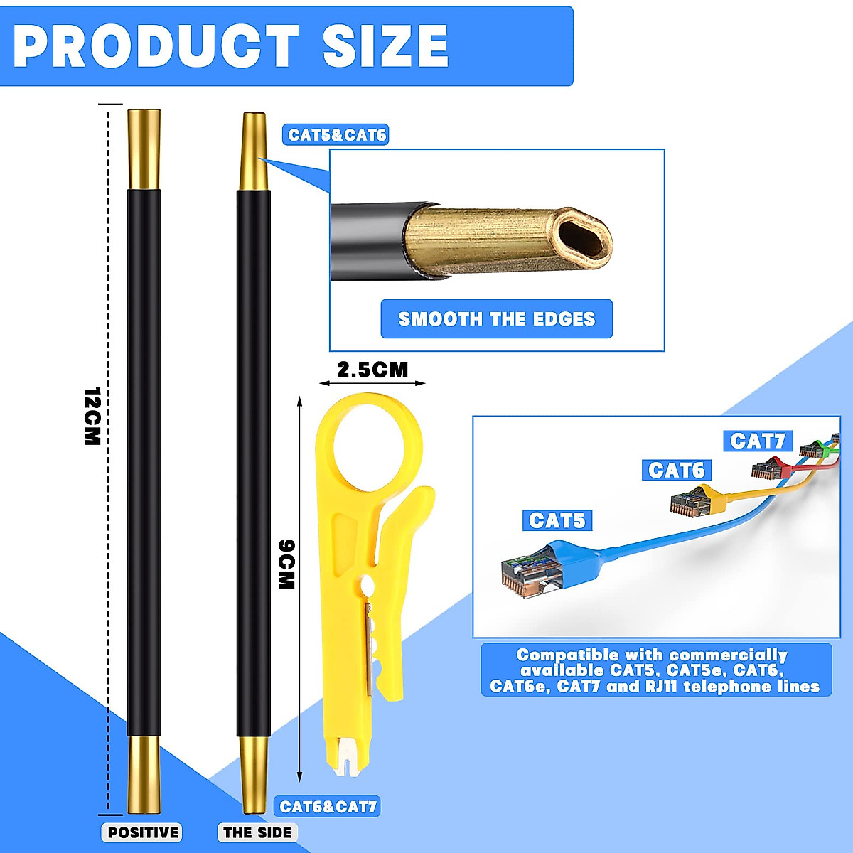 Network Cable Untwist Tool, Engineer Wire Straightener and Wire Stripper Set, Dual Headed Network Cable Looser, Cable Stripper Twisted Wire Separator for CAT5 CAT5e CAT6 CAT7