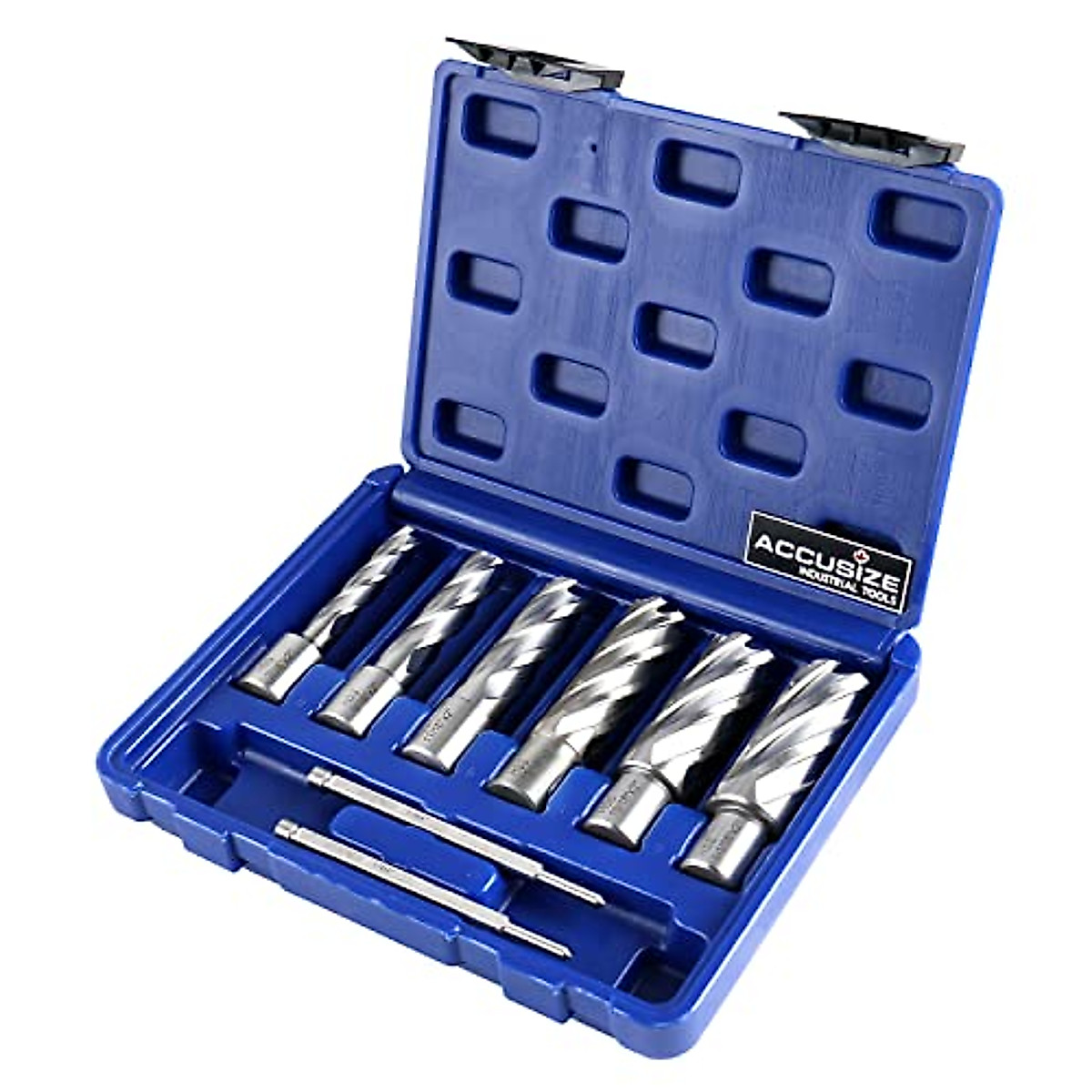 Accusize Industrial Tools Hss Annular Cutter Set, 2'' Cutting Depth, 7/16'' to 1-1/16'' Slugger Cutter, 8 Pcs/Set, HSS2-0000