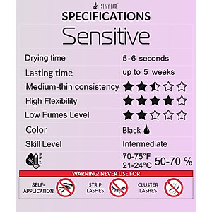 Sensitive Eyelash Extension Glue Stacy Lash 0.17fl.oz/5ml / 5-6 Sec Drying time/Retention – 4-5 Weeks/Black Adhesive/Professional Supplies