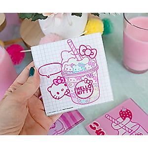 Sanrio Hello Kitty Strawberry Milk Glass Coasters for Drinks, Set of 4 | Tabletop Protection For Home Kitchen, Dining Room Table