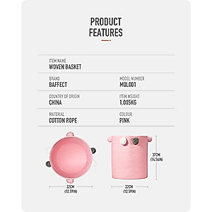 Baffect Large Cotton Rope Basket,Baby Nursery Storage Basket Fabric Storage Basket Organiser Woven Baskets Laundry Basket for Nursery Kids Baby Toy Storage Basket (Pink)