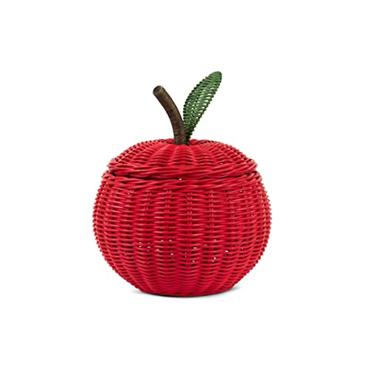 G6 COLLECTION Apple Rattan Storage Basket with Lid Decorative Bin Home Decor Hand Woven Shelf Organizer Cute Handmade Handcrafted Gift Art Decoration Artwork Wicker Apple (Large)