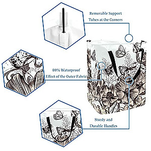 Flowers Butterflies Laundry Basket Large Cloth Organizer Bag Basket Foldable Laundry Hamper with Handles