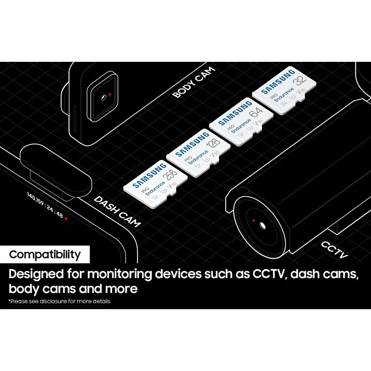 SAMSUNG PRO Endurance 128GB MicroSDXC Memory Card with Adapter for Dash Cam, Body Cam, and security camera – Class 10, U3, V30 (‎MB-MJ128KA/AM)