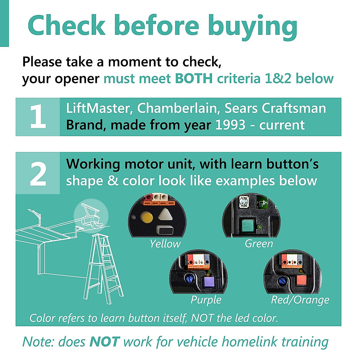 Solidremote 371LM 373LM 971LM 973LM, for LiftMaster Chamberlain Craftsman Keychain Garage Door Opener Remote, Purple, Red/Orange Learn Button