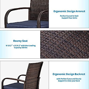 VOYSIGN Outdoor Wicker Dining Chairs, Patio Rattan Dining Chairs, Restaurant Chair with Removable Cushions, Firepit Armchair w/Armrests Set of 2