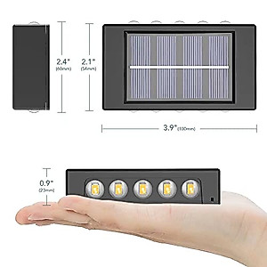 HIXVITA Solar Outdoor Lights, 6 Pack 10 LED Solar Fence Lights, Waterproof Dusk to Dawn Outdoor Lighting for Wall, Deck, Step, Garden, Warm White Light