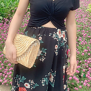 alilove Straw Clutch Bags for Women Summer Evening Handbags Bride Wedding Purse Vacation Beach Clutch Handmade Woven Envelope Wallet