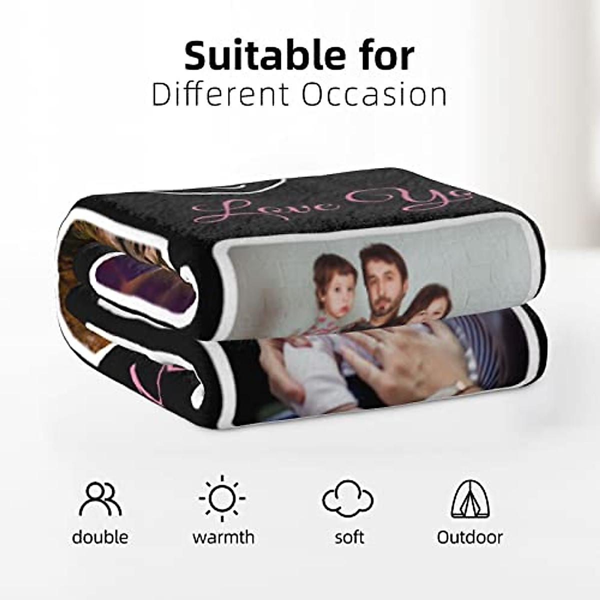 Custom Blankets with Photos & Text Personalized Blankets for Adults Customized Throw Blanket for Men Women Birthday Memorial Day Housewarming Gifts