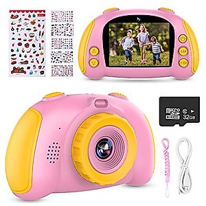 Kids Camera for Boys Girls - Upgrade Kids Selfie Camera, Birthday Gifts for Girls Age 3-9, HD Digital Video Cameras for Toddler, Portable Toy for 3 4 5 6 7 8 Year Old Girl with 32GB SD Card (Pink)