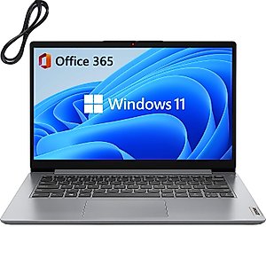 Lenovo IdeaPad 1i 14" Laptop Computer, Intel Quad-Core Pentium Silver N5030 Processor, 4GB DDR4 RAM, 128GB eMMC, WiFi 6, BT 5.1, Cloud Grey, 1-Year Office 365, Windows 11 S, BROAG Cable