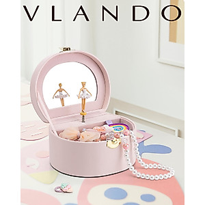 Vlando Musical Jewelry Box for Girls, Small Kid Music Box with Ballerina for Birthday Bedroom Decor, Gifts for Girls Kids - Light Pink