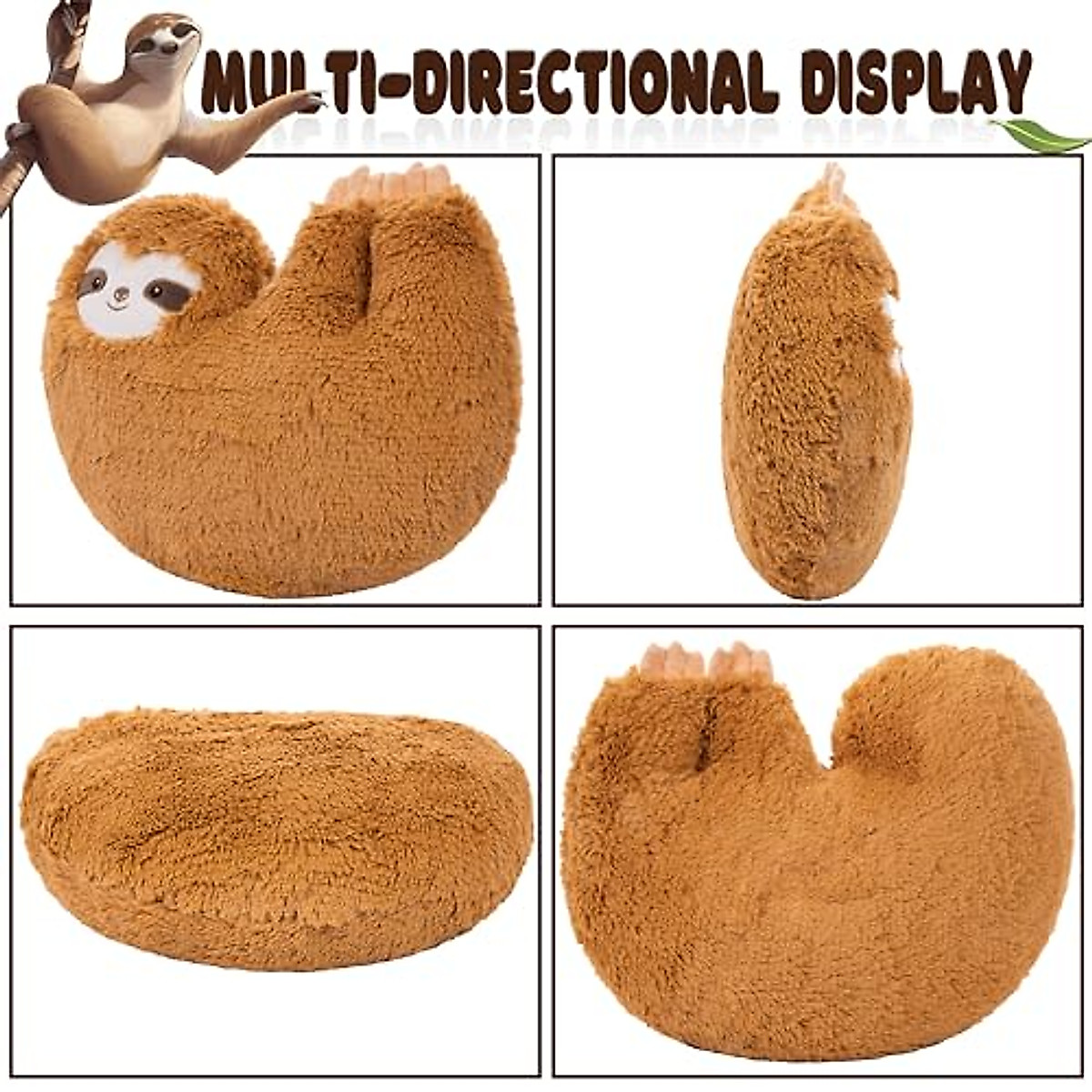 AmyToo Plush Sloth Pillow 16 inch Soft Sloth Plush Toy Stuffed Animal Squishy Neck Pillow Hugging Sloth Room Decoration Birthday Gifts for Toddlers