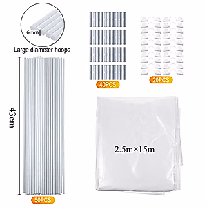 Garden Hoops Kits for Raised Beds Include 50 Pcs of Greenhouse Hoops with 49 x 8 ft Clear Greenhouse Plastic Sheeting Film and 20 Clips Frame for Grow Tunnel Mini Greenhouse or Garden
