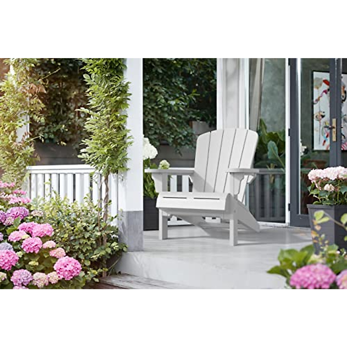 Keter Teton Adirondack Weather Resistant Furniture for Entertaining by The Pool, Patio and Fire Pit, Easy Assembly Outdoor Seating, Weatherwood, White