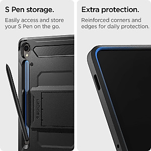 Spigen Tough Armor Pro Designed for Samsung Galaxy Tab S9 Case 11 Inch 2023 (SM-X71) Premium Shockproof Protective Hard Shell Case with Kickstand and S Pen Holder - Black