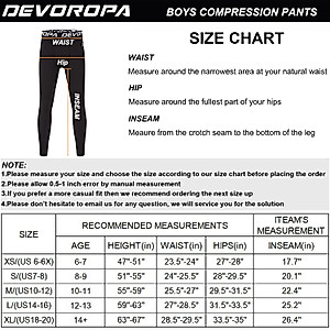 DEVOROPA Boys Leggings Quick Dry Youth Compression Pants Sports Tights Basketball Base Layer Black M
