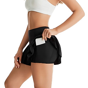 Yknktstc Women Tennis Skirt with Pocket Pleated Golf Skirt Workout Running Athletic Skort Small Black