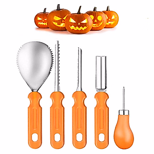Sunwuun Halloween Pumpkin Carving Kit, 5 Piece tainless Steel Pumpkin Tools, Sturdy Pumpkin Carving Tool Kit for Kids