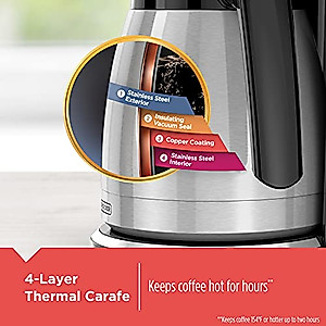 BLACK+DECKER 12 Cup Thermal Programmable Coffee Maker with Brew Strength and VORTEX Technology, Black/Steel, CM2046S