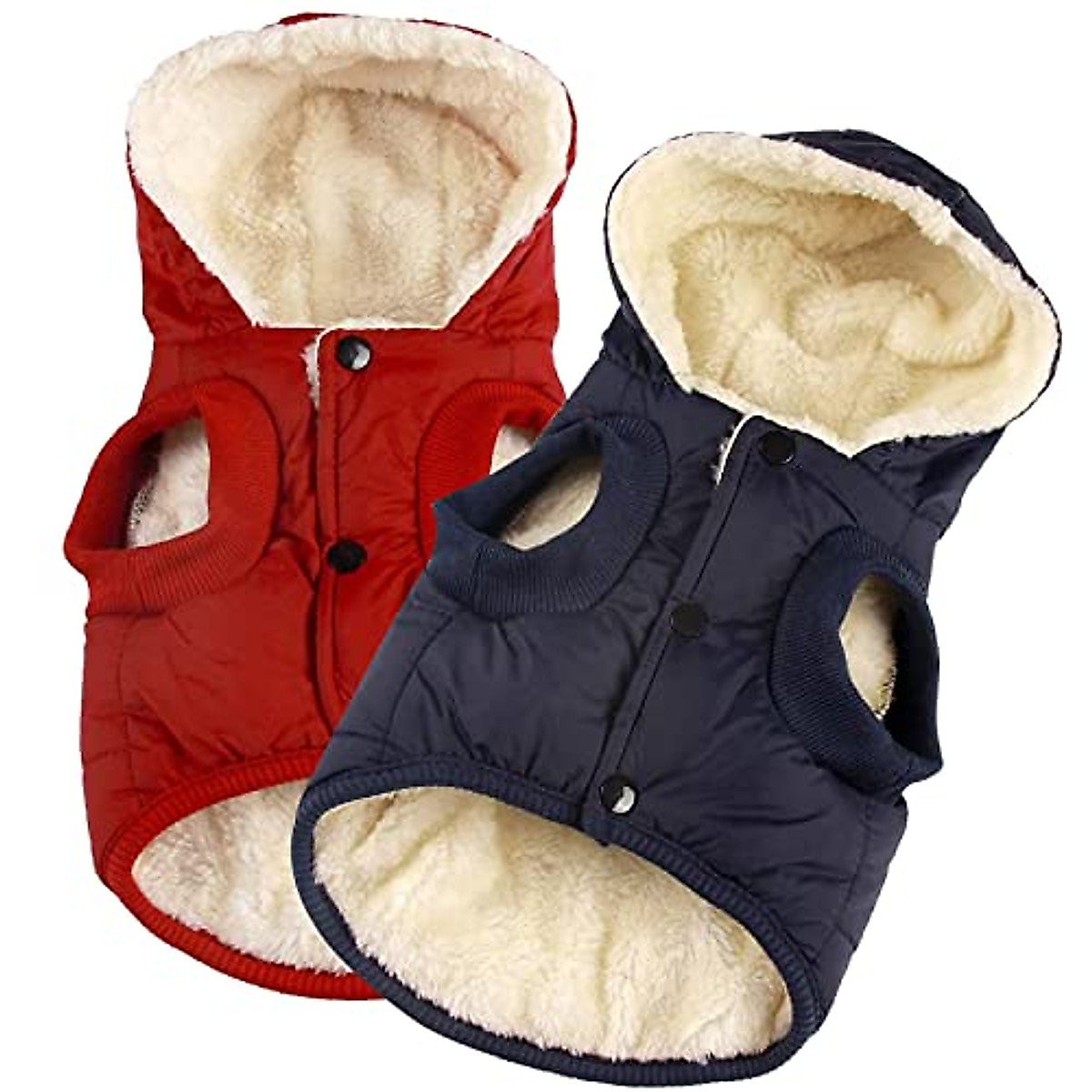 Dog Hoodies 2 Pieces Dog Jacket with Hat, Soft Windproof Coat Small Dogs Jacket Puppy Coats with Hoodie, 2 Colors Provided (Red, Navy Blue, Medium)