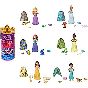 Mattel Disney Princess Small Doll Royal Color Reveal with 6 Surprises Including 1 Character Figure and 4 Accessories (Dolls May Vary)