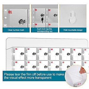 Cell Phone Lockers 40 Slots for Classroom, Clear Acrylic Phone Storage Cabinet Wall Mounted with Locks, Key, Number for Employee Office School Factory (60 Slots)