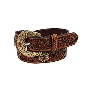 ARIAT Women's Floral Tooled Sunflower Concho Belt Brown M