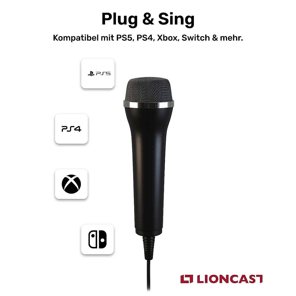 Lioncast Pair Of Universal USB Microphones Compatible with Computer and Karaoke Gaming; Compatible with Wii, PS5/Playstation 5, PS4 & PC Games as SingStar, Lets Sing, We Sing; 3m cable – Black