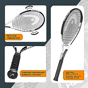 HEAD Geo Speed Adult Tennis Racket - Pre-Strung Head Light Balance 27.5 Inch Racquet - 4 3/8 In Grip, Black/White