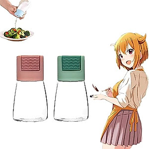 Salt And Pepper Shakers Precise Quantitative Push Type,0.5g Metering Salt Shaker,Quantitative Seasoning Tank,Measuring Salt And Pepper Shakers Glass,Kitchen Must Haves 2023 (2PCS Pink+Green)