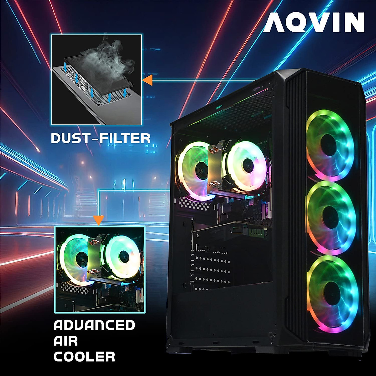 AQVIN Gaming PC Desktop Computer Tower PC with 27 Inch Gaming Monitor - Intel i7 Processor, 2TB SSD Storage 32GB DDR4 RAM, GTX 1650 4GB GDDR5, Gaming PC, Wi-Fi, Windows 10 Pro - (Renewed)