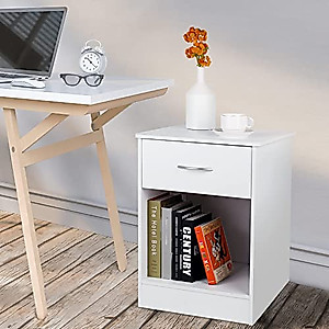 TUSY White Nightstand with Drawer, Bedside Table End Tables Living Room, File Cabinet Storage with Sliding Drawers and Shelf for Home Office
