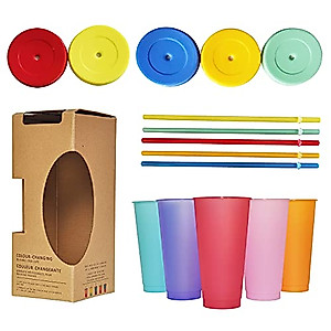 Alohastarttg 5pcs 24oz Color Changing cups Reusable Plastic Drinking cup tumbler with lid and straw Stadium cup Can be used for Summer parties and Gift cups, set of5