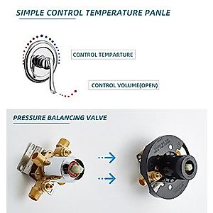 Shower System with Tub Spout, Bathroom Rain Mixer Shower Combo Set, Single Handle Shower Faucet with Valve, Chrome