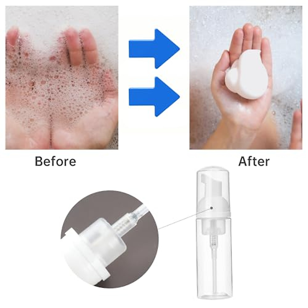 3PCS 2 Oz Foam Bottles, Empty Foam Pump Dispenser, Shampoo Foam Pump Bottles, Foaming Soap Pump for Travel Cleaning Hand Soap, Cleanser, Shampoo（60 Ml, Clear）