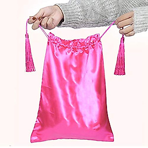 Ali Pearl Silk Satin Wig Bags, 3 Pcs Pink, Drawstring Closure, Rectangular, Elegant and Portable, Wig & Hair Extension Storage, Travel