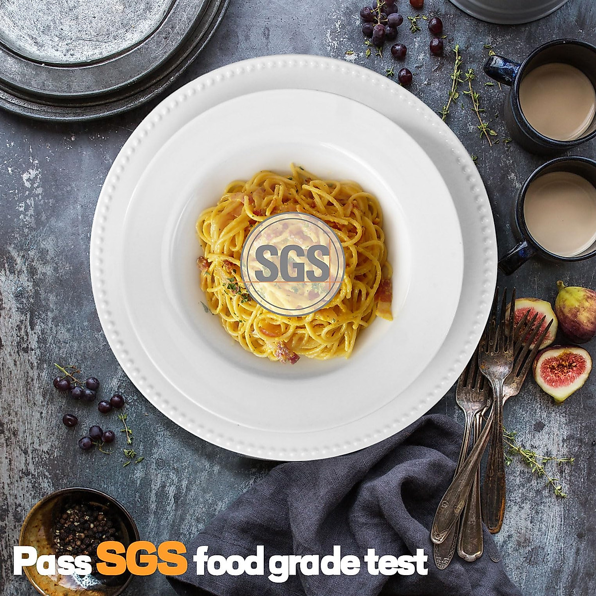 Artena Ceramic Cereal Bowls 22 oz, Embossment Soup Bowls Set of 6 & 10 Ounce Pasta Bowls Set of 4, Elegant White Soup Bowls, Wide Rim Salad Bowl, Premium Porcelain Pasta Plate Bowl, Shallow Soup Plate