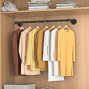 Elibbren 2 Pack Clothing Rack Wall Mount, Industrial Pipe Clothing Rack 38.4IN, Hanging Clothes Rack,Heavy Duty Iron Garment Rack Bar for Closet,Laundry Room, Multi Purpose Hanging Rod,Black