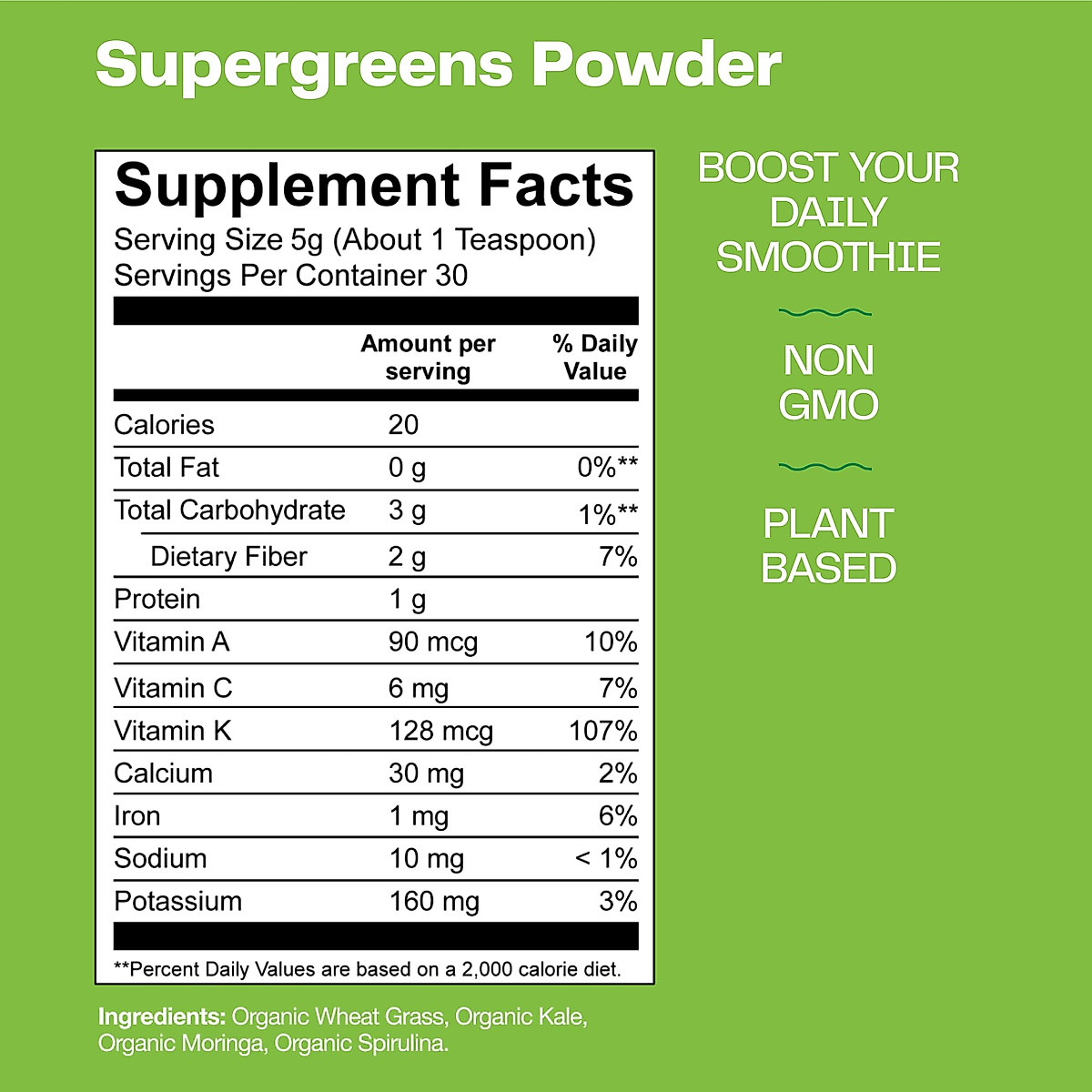 Amazing Grass Super Greens Booster: Greens Powder Smoothie Mix with Spirulina, Moringa, Wheat Grass & Kale Smoothie Booster, Chlorophyll Providing Greens, 30 Servings