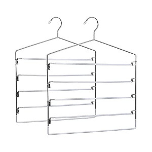 Hangers Pants Space Hanger Multiple Saving Organizer Arm Closet Hangers Jeans Pieces Rack Hanger Pants 2 Trousers with Non-Slip Pants Swing Rack Sink Rack for Top of Sink (Silver, One Size)